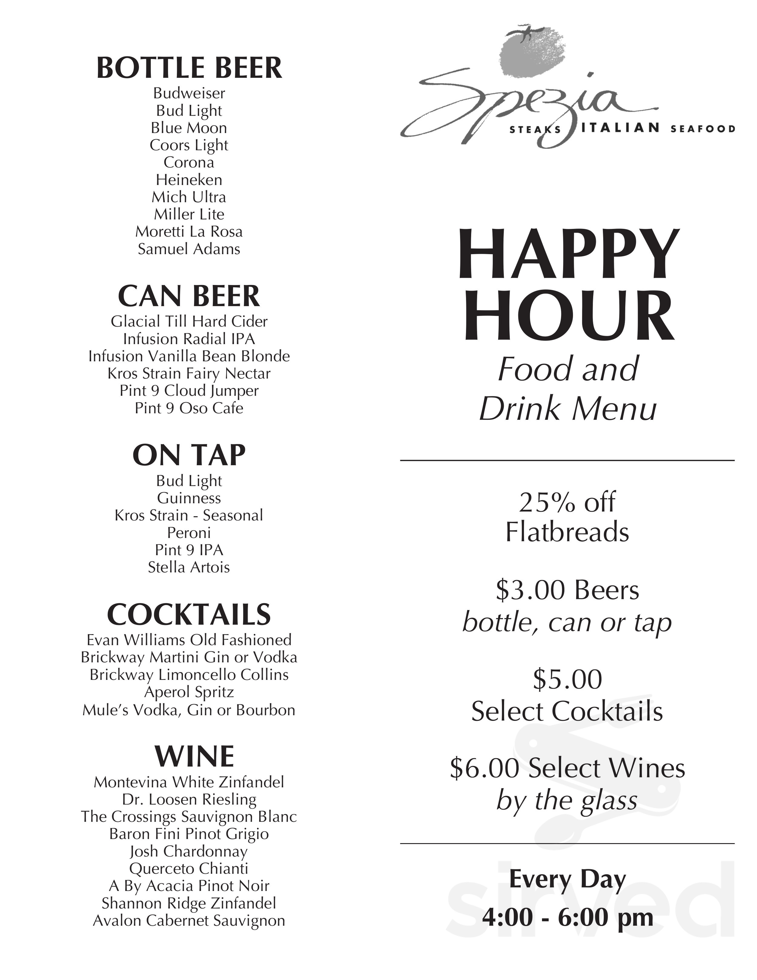 Menu for Spezia Omaha in Omaha, NE | Sirved