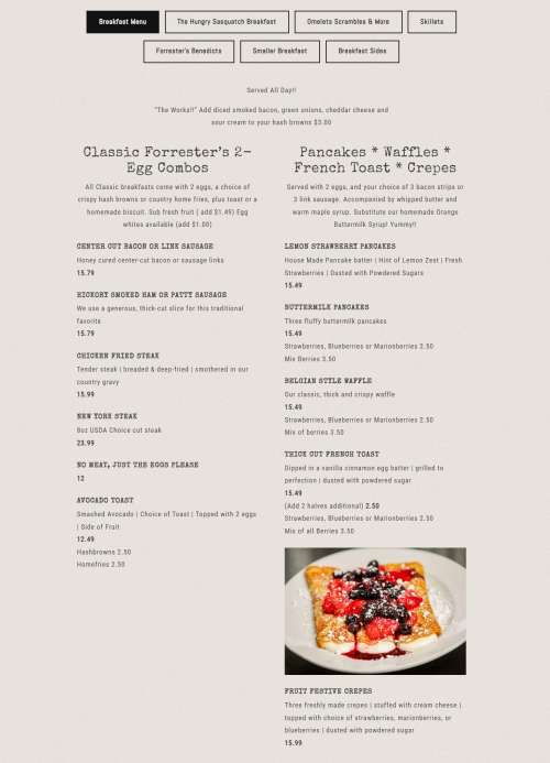 Forresters Bar & Grill menu in Eugene, Oregon, USA