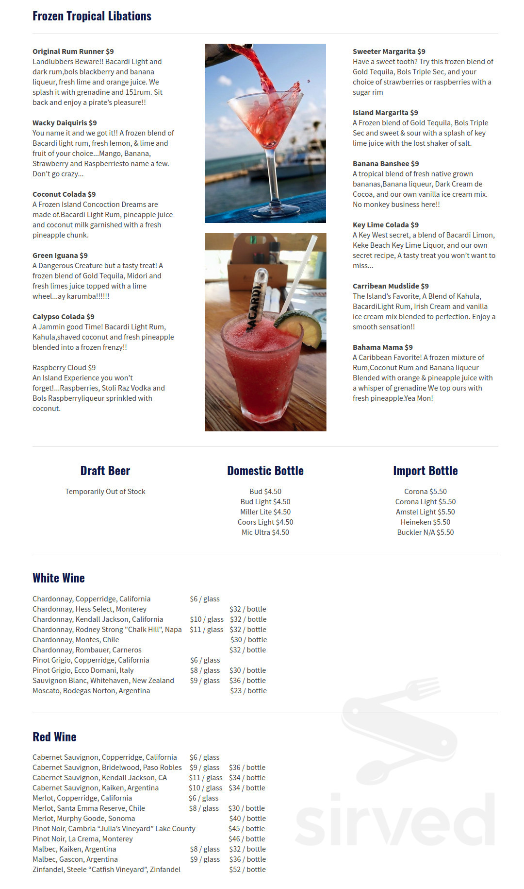 Wahoo's Seafood Bar and Grill Restaurant Menu - Islamorada, Florida ...