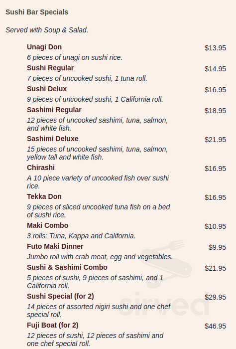 Lee & Mt Fuji menu in Marlborough, New Hampshire, USA