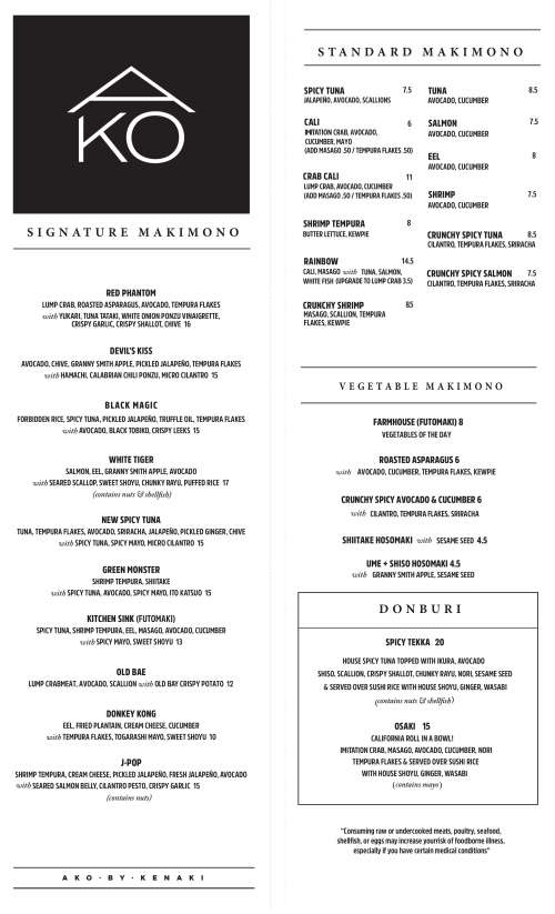 AKO by KENAKI menu in 1401 Pennsylvania Ave. SE, Washington, DC 20003