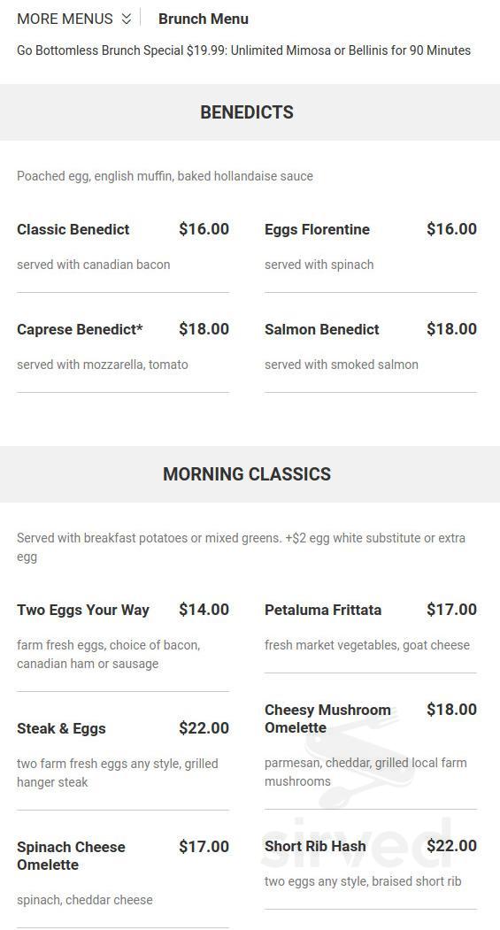 Petaluma menu in New York, New York, USA