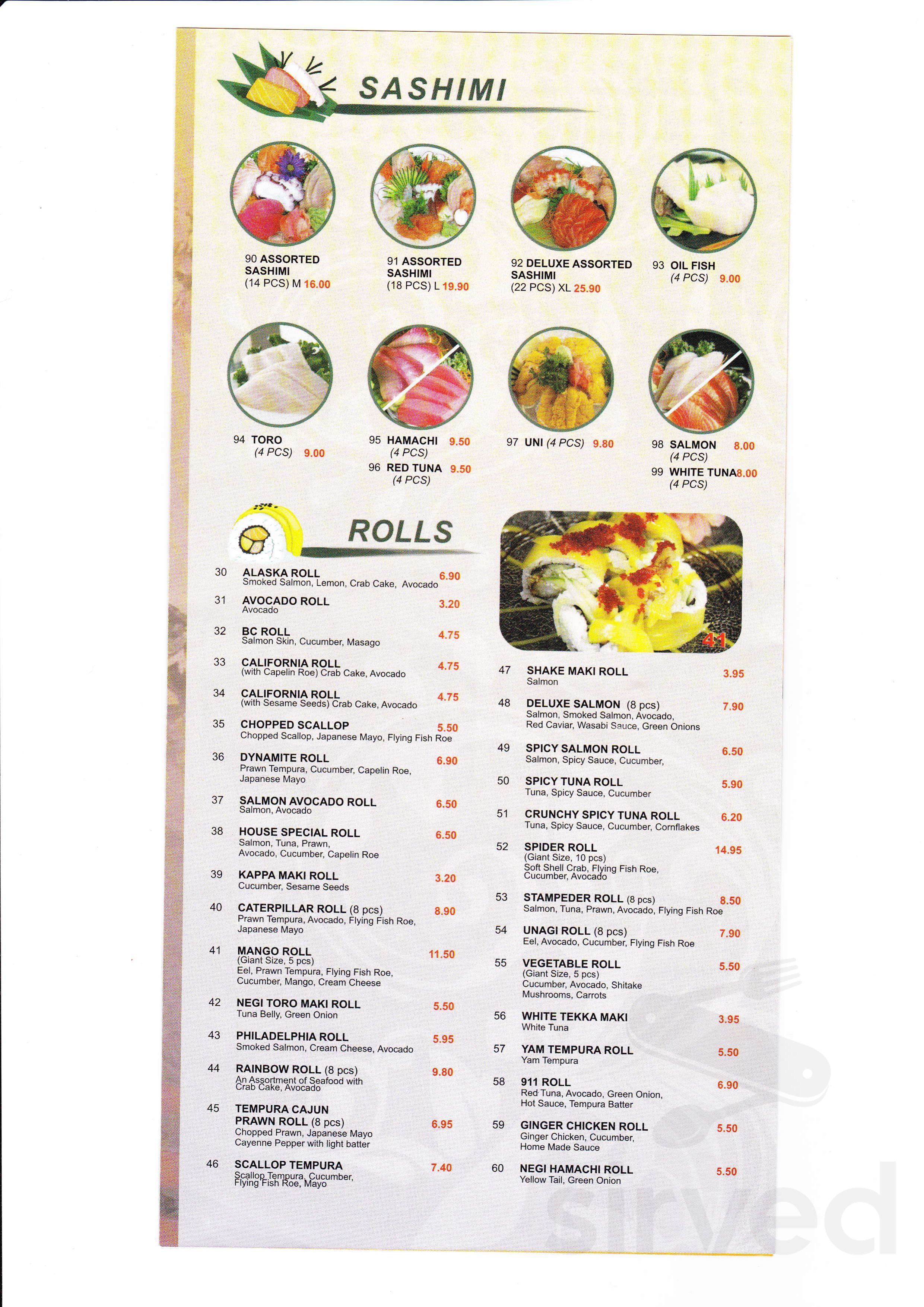 Yume Sushi menu in Chestermere, Alberta, Canada