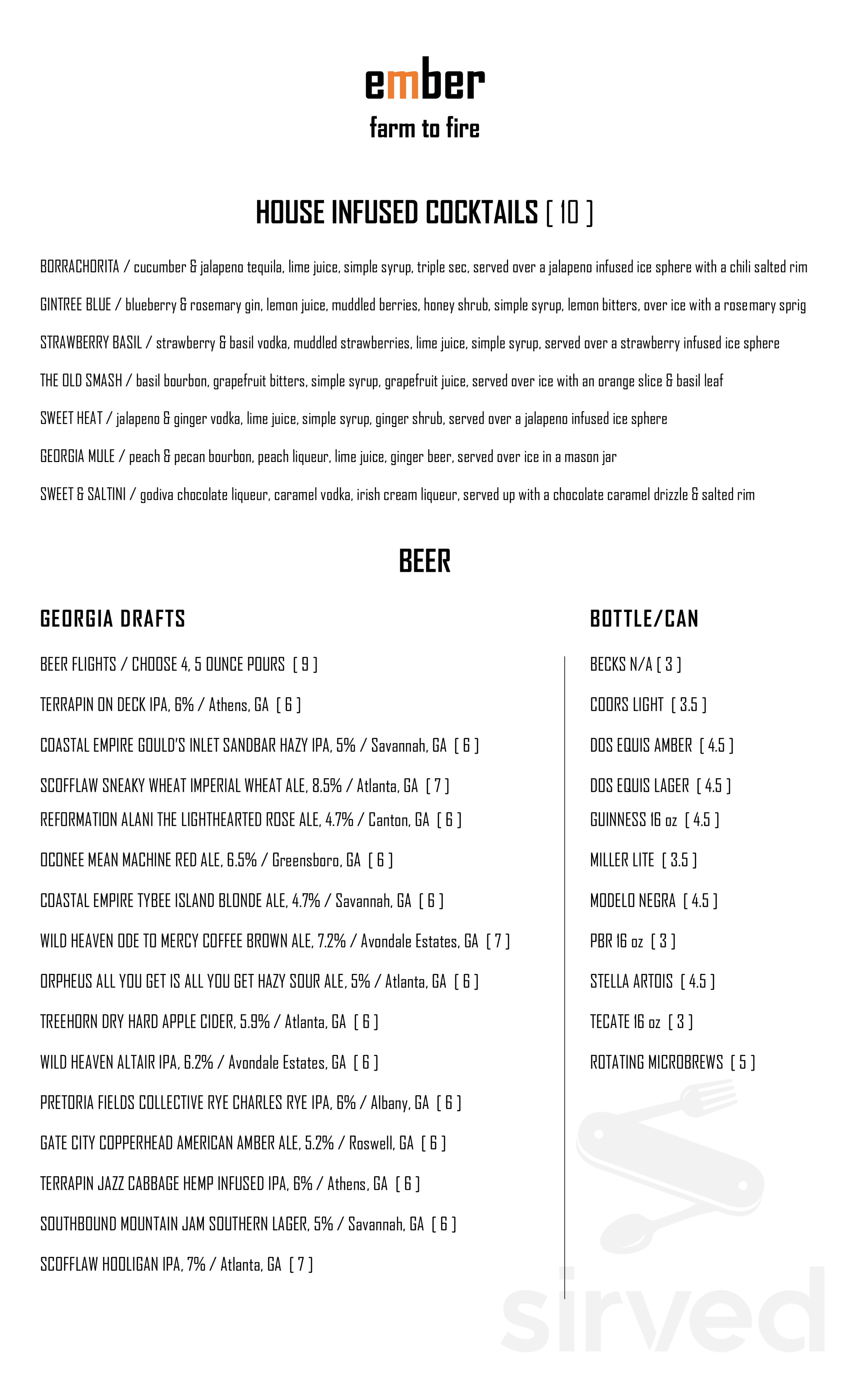 Ember Farm to Fire menu in St Simons Island, Georgia, USA