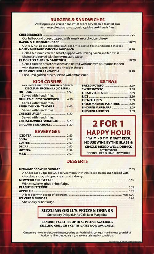 SIZZLING GRILL menu in Lake Wales, Florida, USA