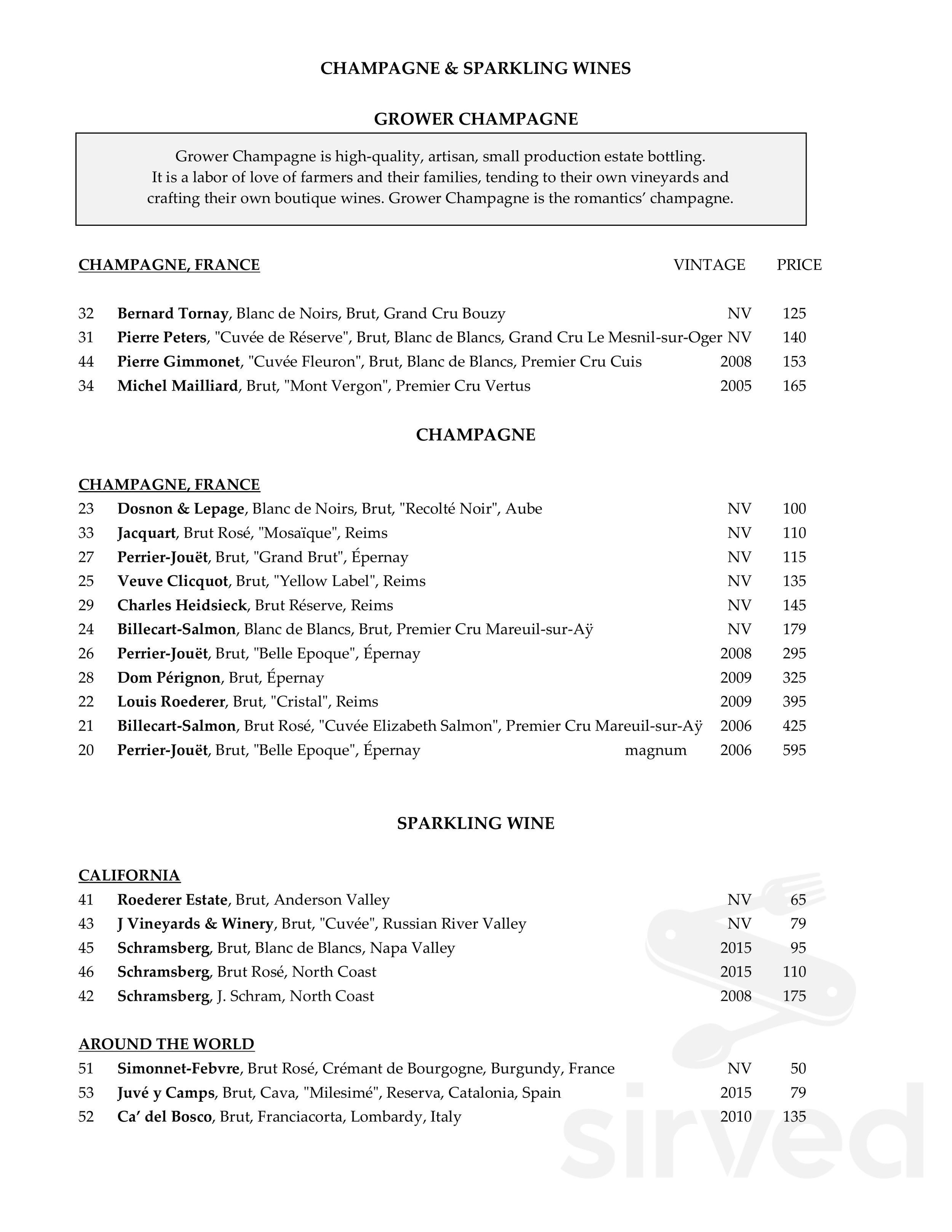 Splashes Restaurant menu in Laguna Beach, California, USA