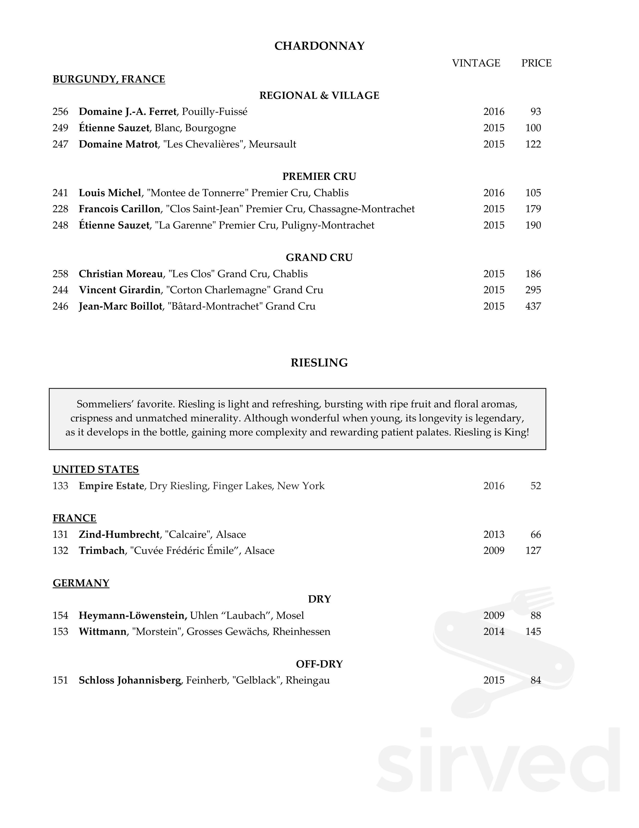 Splashes Restaurant menu in Laguna Beach, California, USA