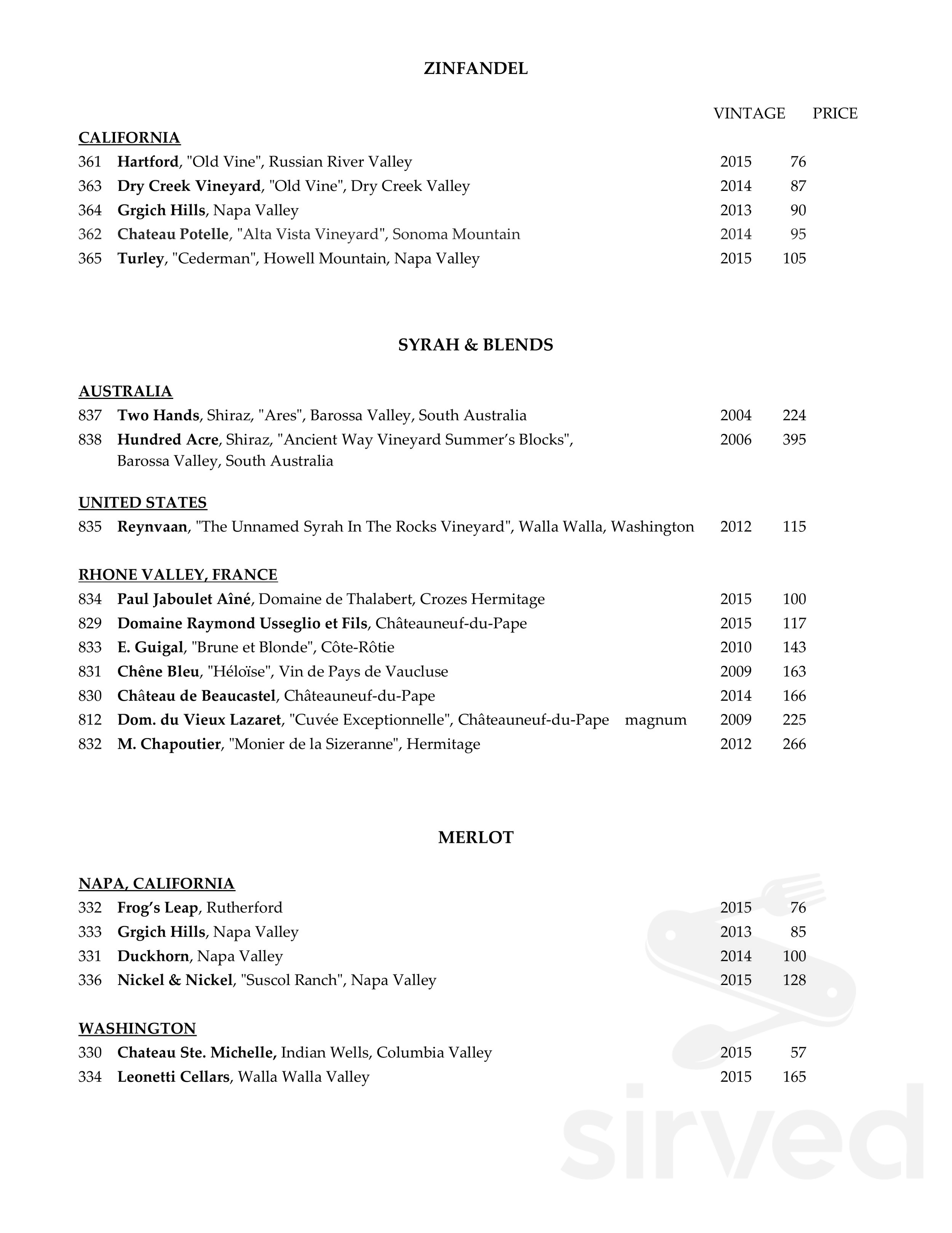 Splashes Restaurant menu in Laguna Beach, California, USA