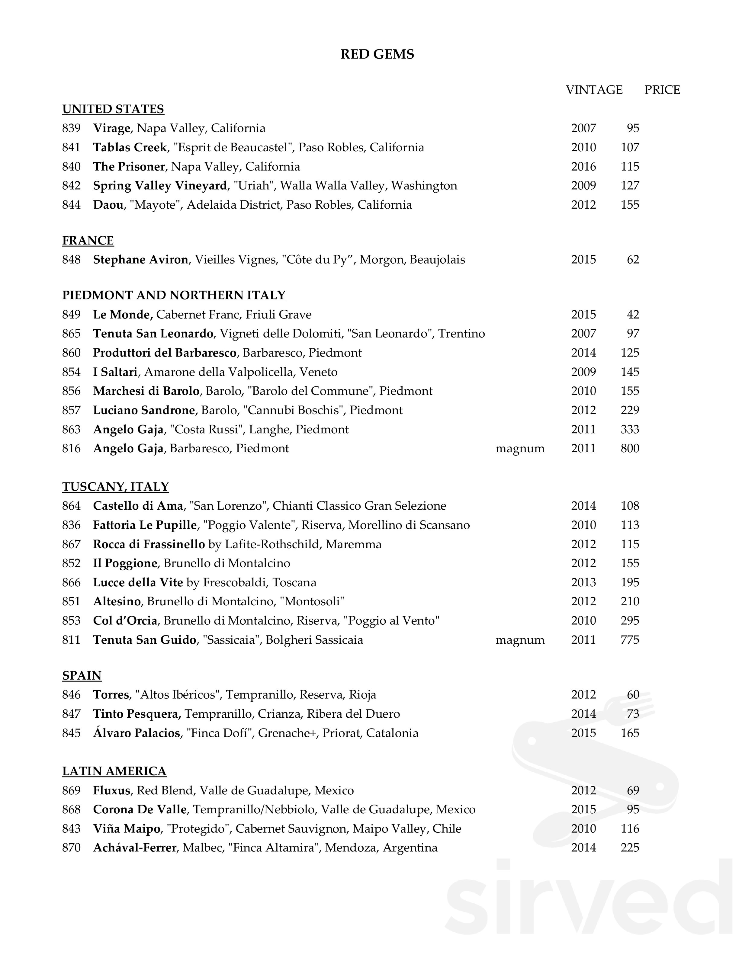 Splashes Restaurant menu in Laguna Beach, California, USA