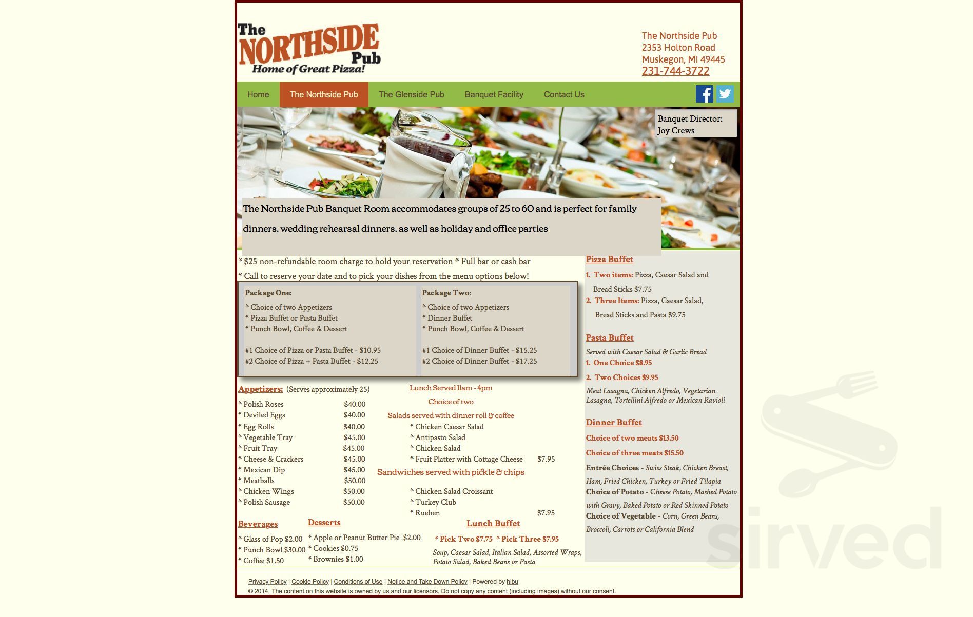 The Northside Pub menu in Muskegon, Michigan, USA