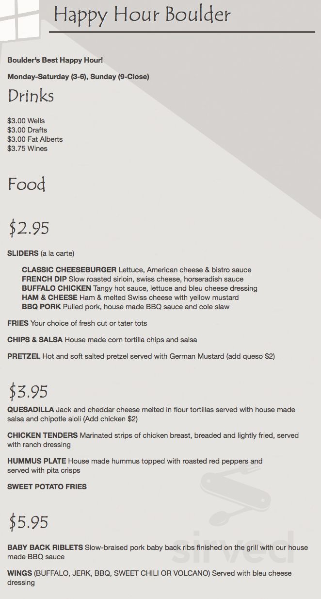Menu - Boulder CO's Attic Bar & Bistro | Sirved