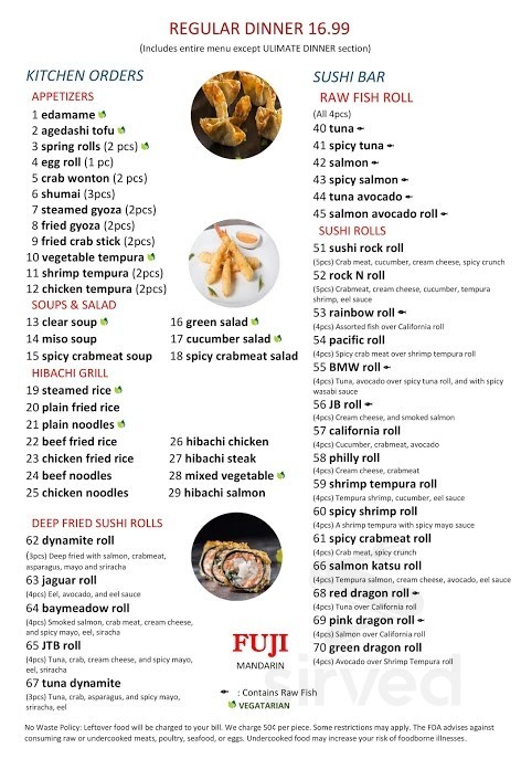 Fuji Sushi menus in Jacksonville, Florida, United States
