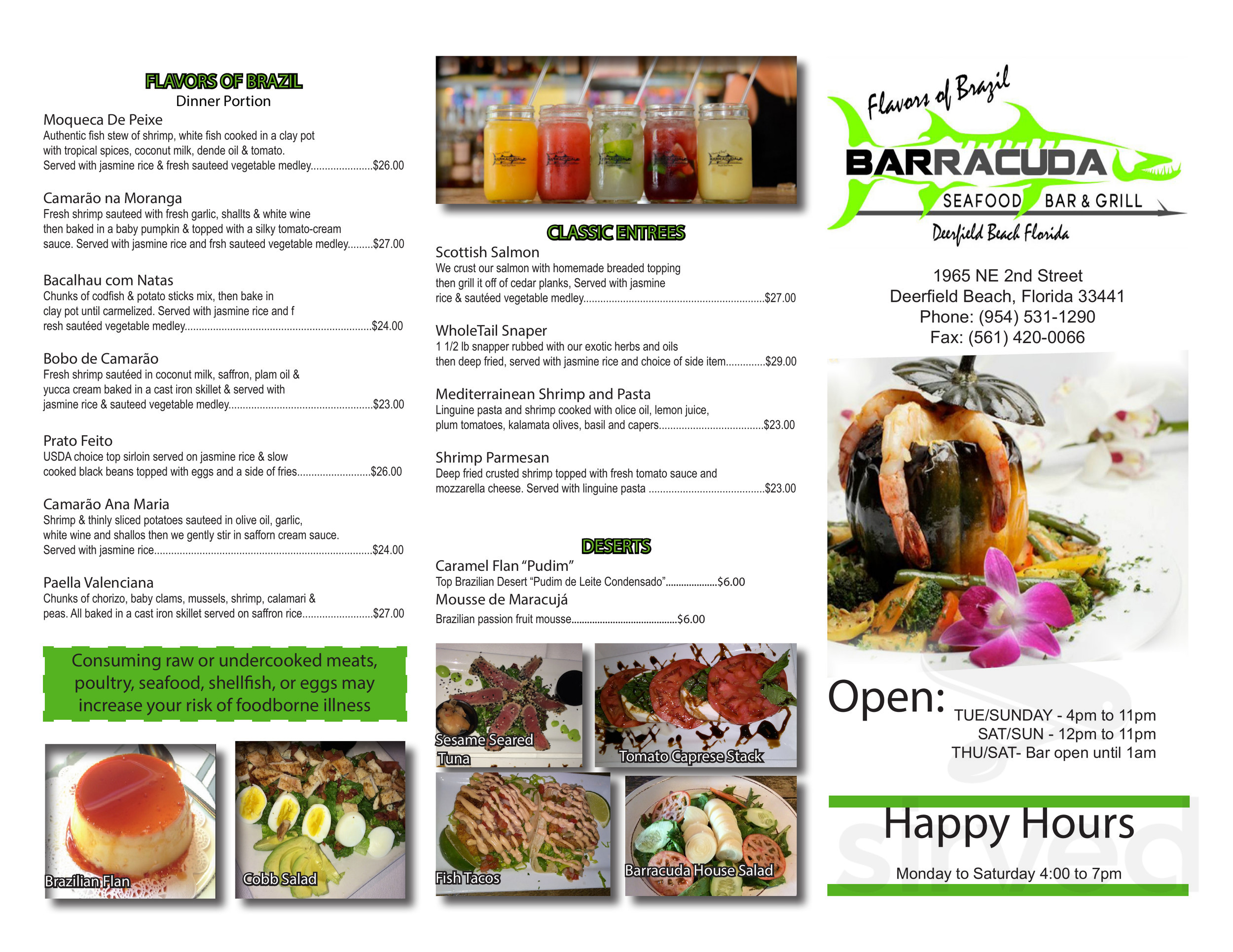 Menu - Deerfield Beach FL's Barracuda Seafood and Grill | Sirved