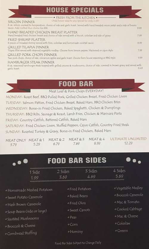 Jackson's Restaurant menu in Richmond, Kentucky, USA