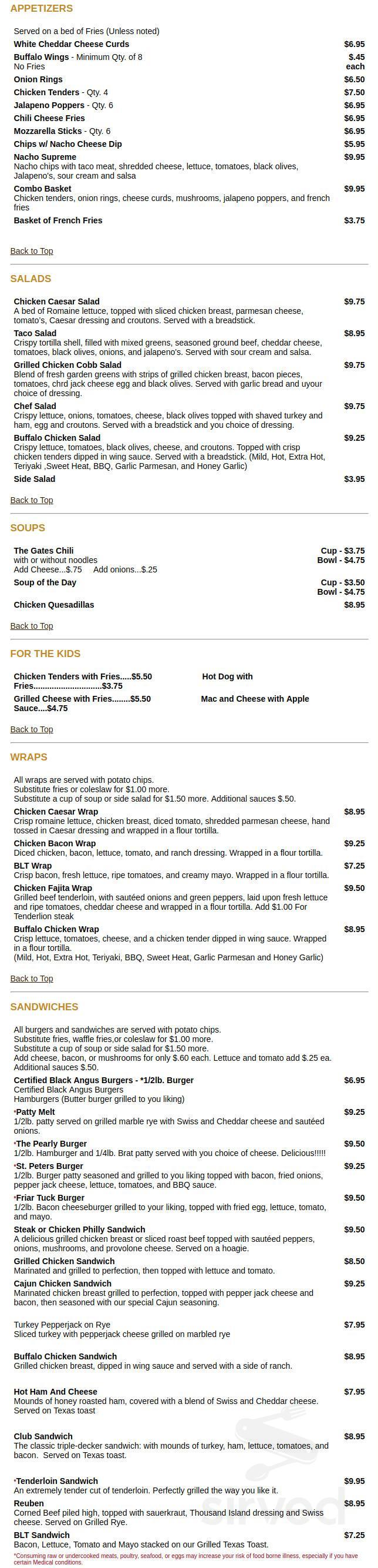 Menu for Pearly Gates Bar & Grill in Green Bay, WI | Sirved