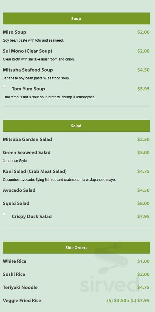 Mitsuba menu in Rome, New York, USA