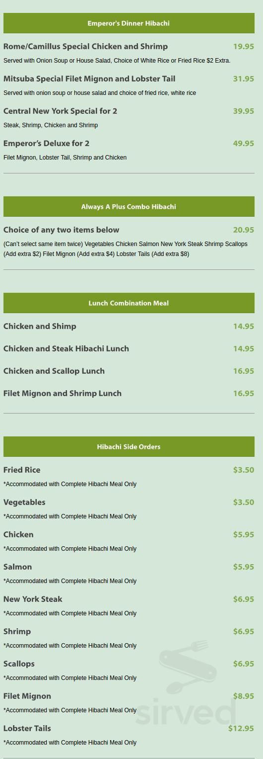 Mitsuba menu in Rome, New York, USA