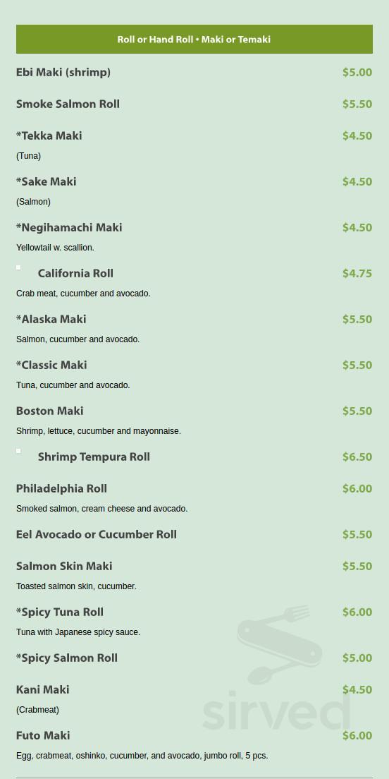 Mitsuba menu in Rome, New York, USA