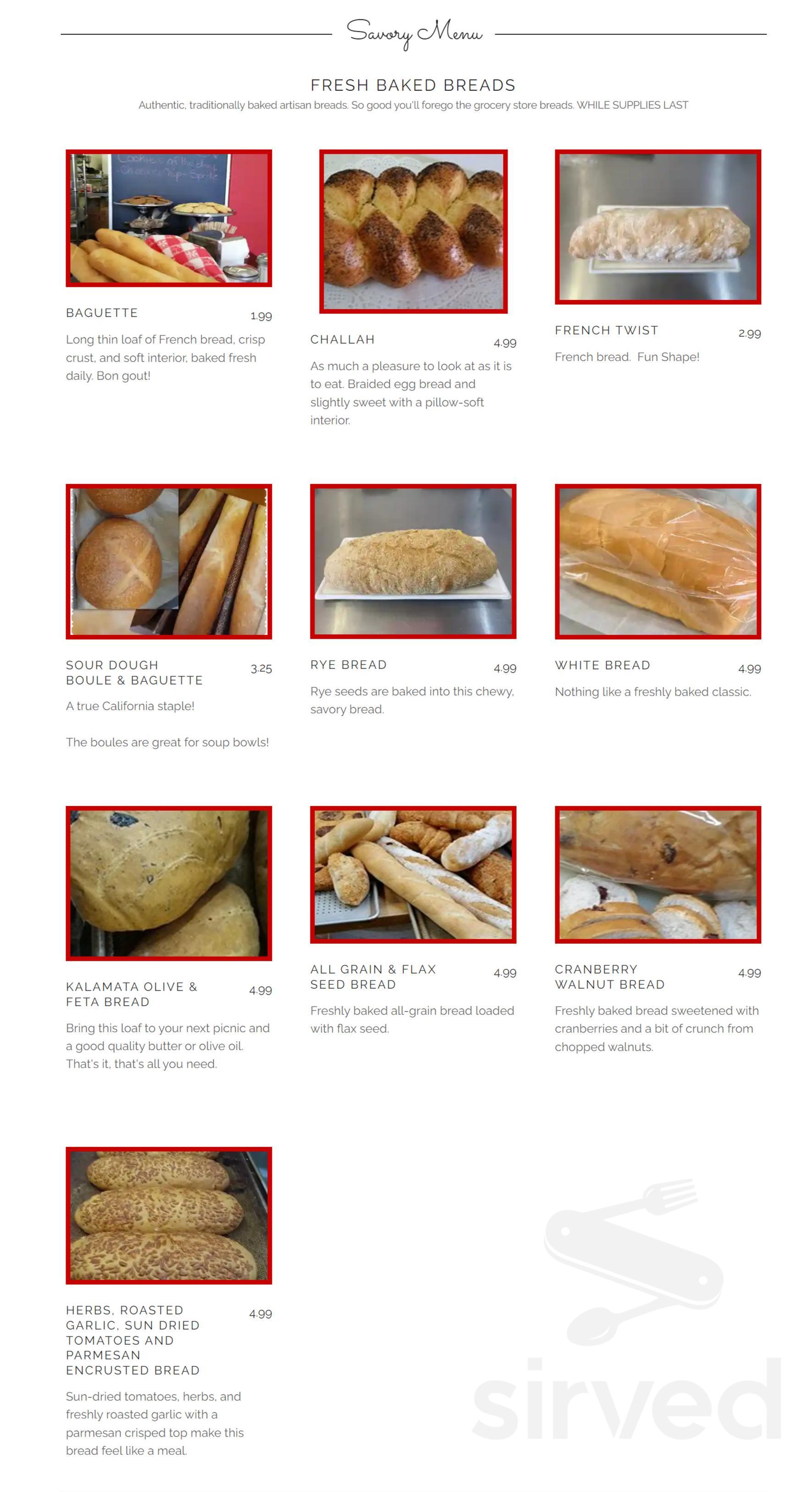 Harvard St. Bakery and Cafe menu in Hemet, California, USA