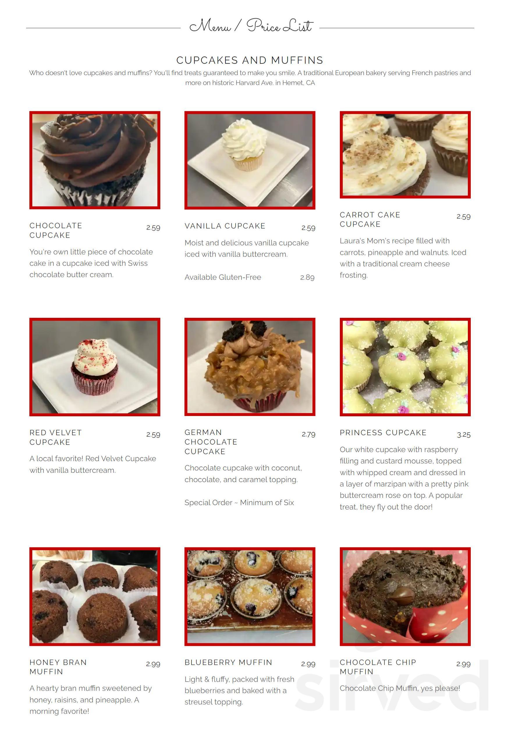 Harvard St. Bakery and Cafe menu in Hemet, California, USA