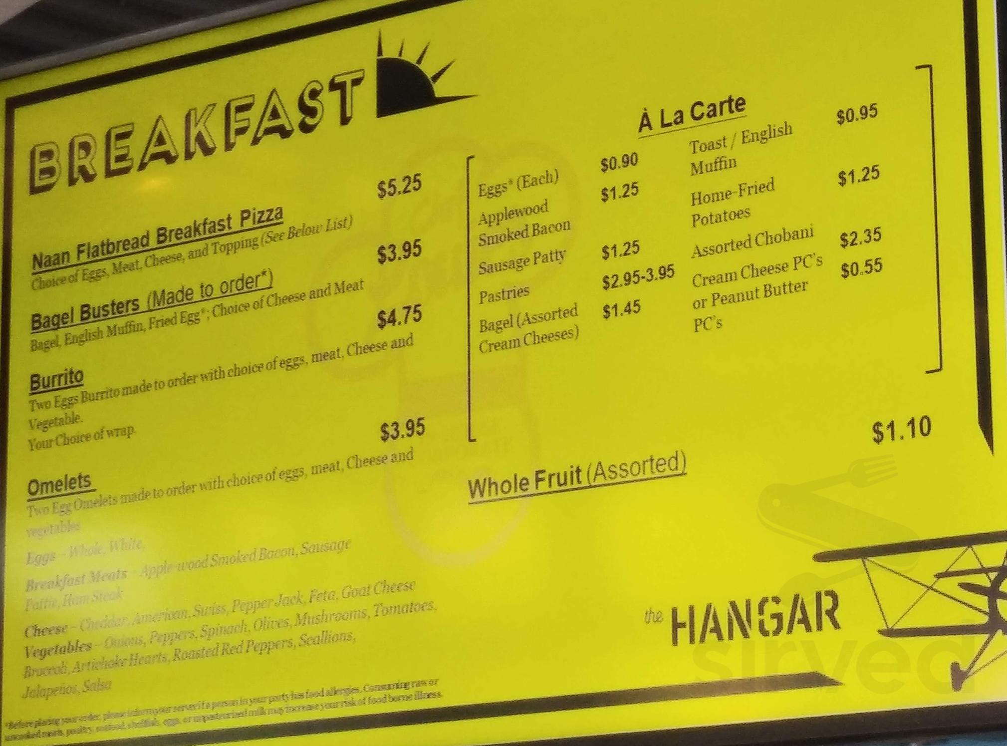 Menu for The Hangar in Lexington, MA | Sirved