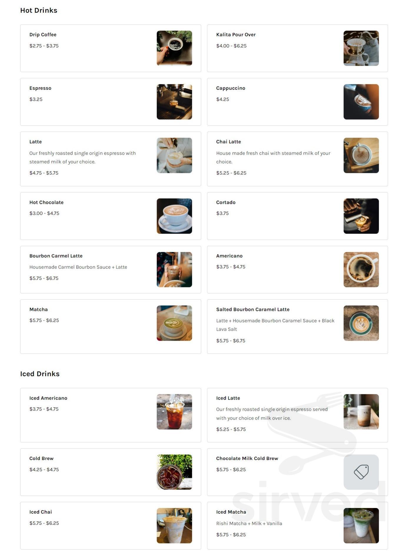 Corner Coffee menu in Minneapolis, Minnesota, USA
