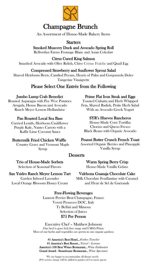 The Stonehouse Restaurant menu in Santa Barbara, California, USA