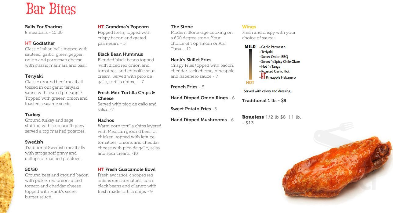 Menu for Hank's Tavern in Muskegon, MI | Sirved