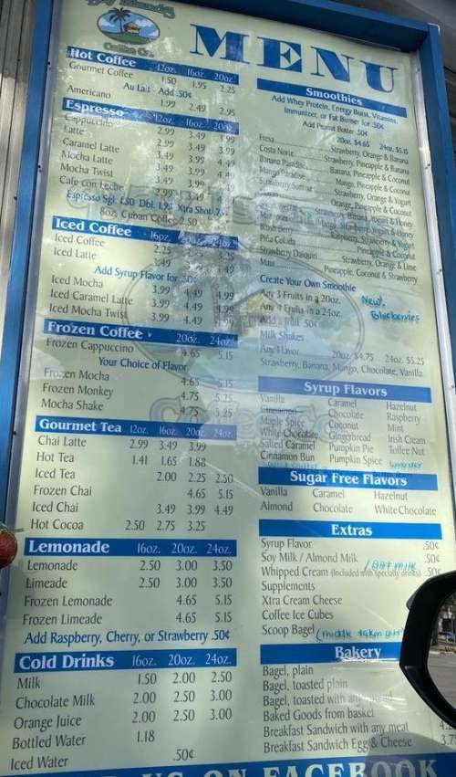 Bay Islands Coffee Company menu in Gainesville, Florida, USA