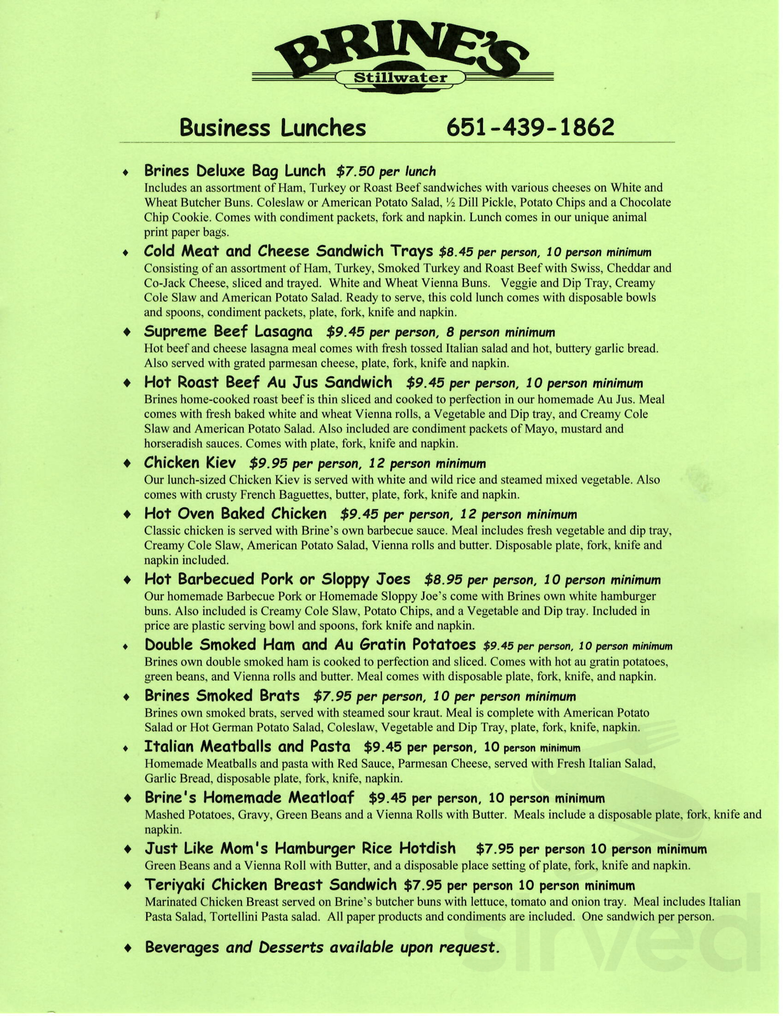 Brine's Market & Deli menus in Stillwater, Minnesota, United States