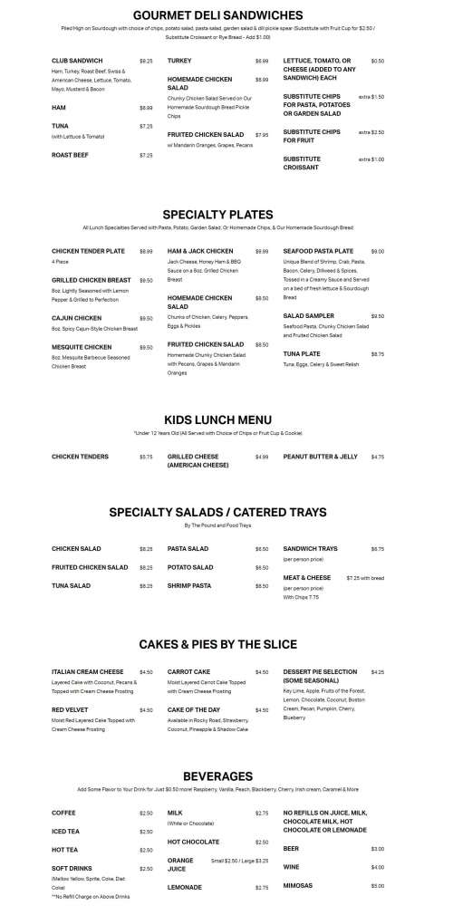 The Trestle Bakery menu in Conway, South Carolina, USA