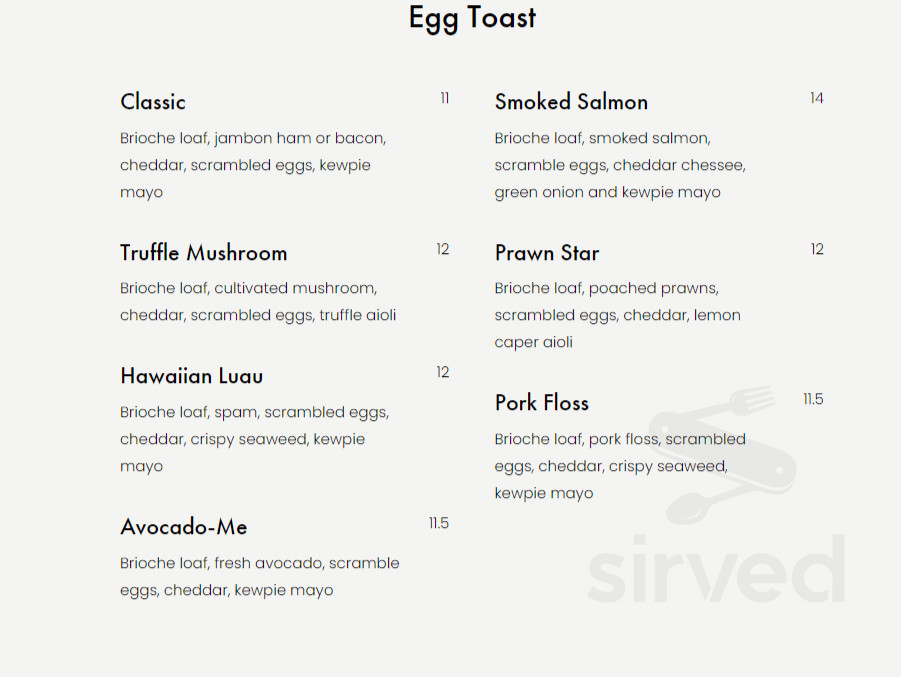 Menu - Vancouver BC's Bread x Butter Cafe | Sirved