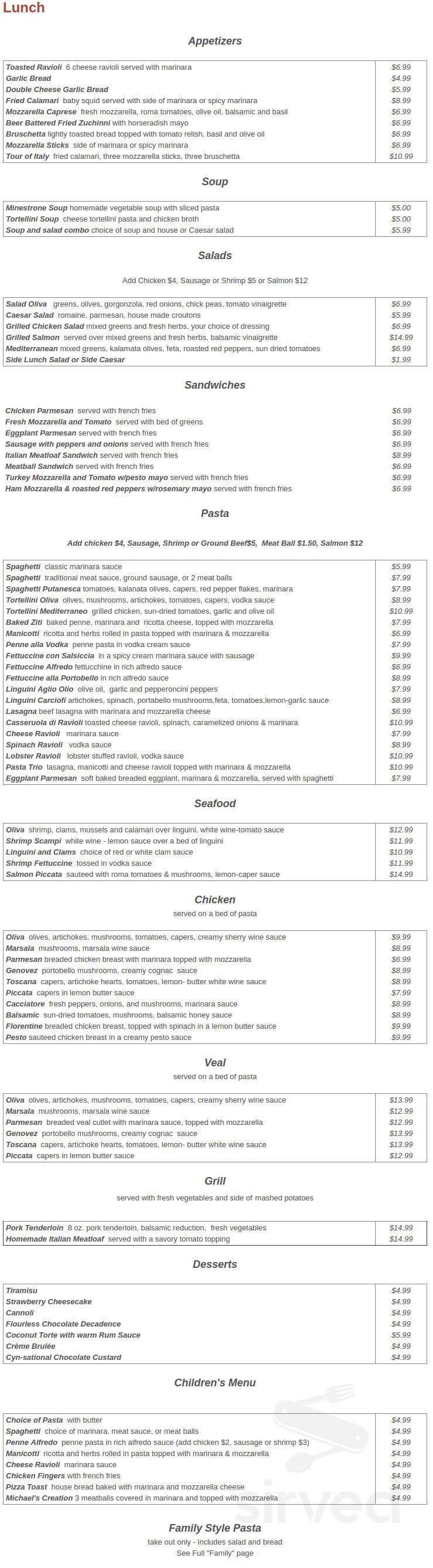 Menu - Fort Worth TX's Oliva Italian Eatery | Sirved
