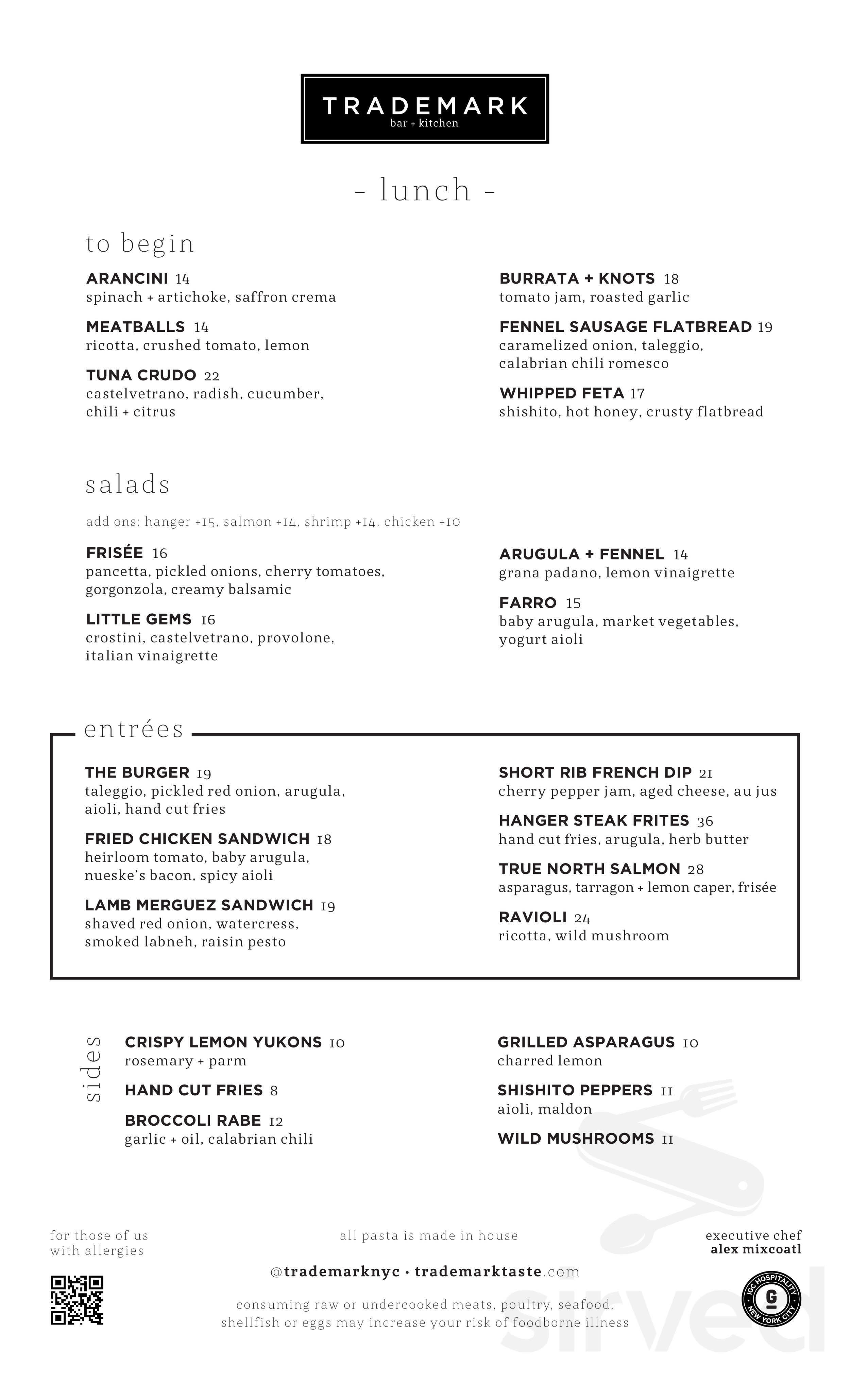 Trademark Bar + Kitchen menu in New York, New York, USA