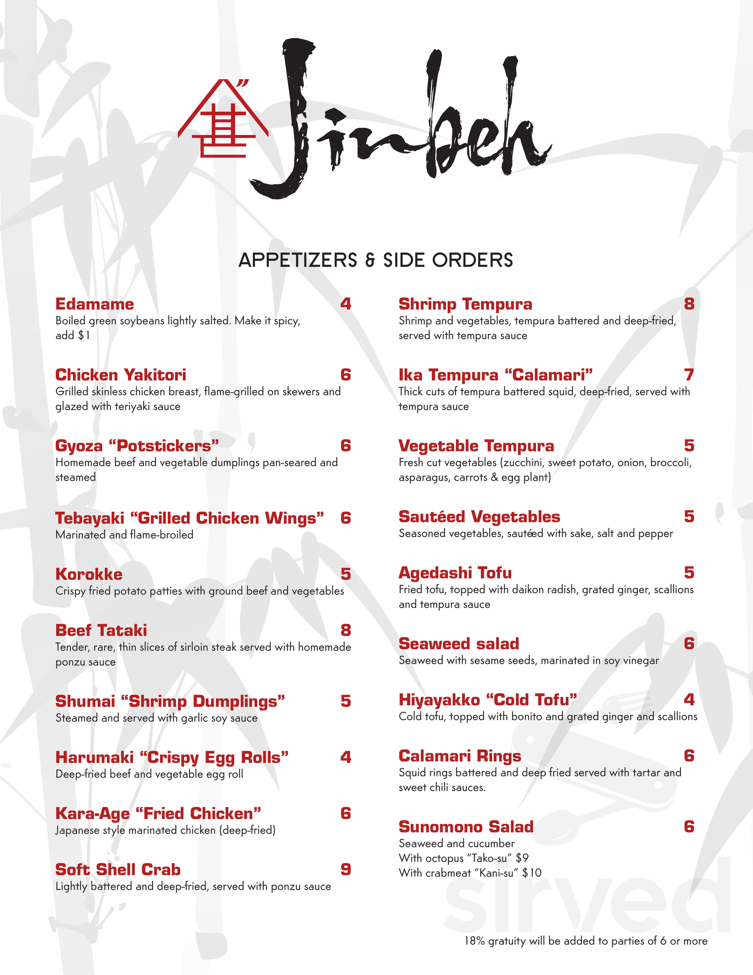 Jinbeh Japanese Restaurant Lewisville menus in Lewisville, Texas ...