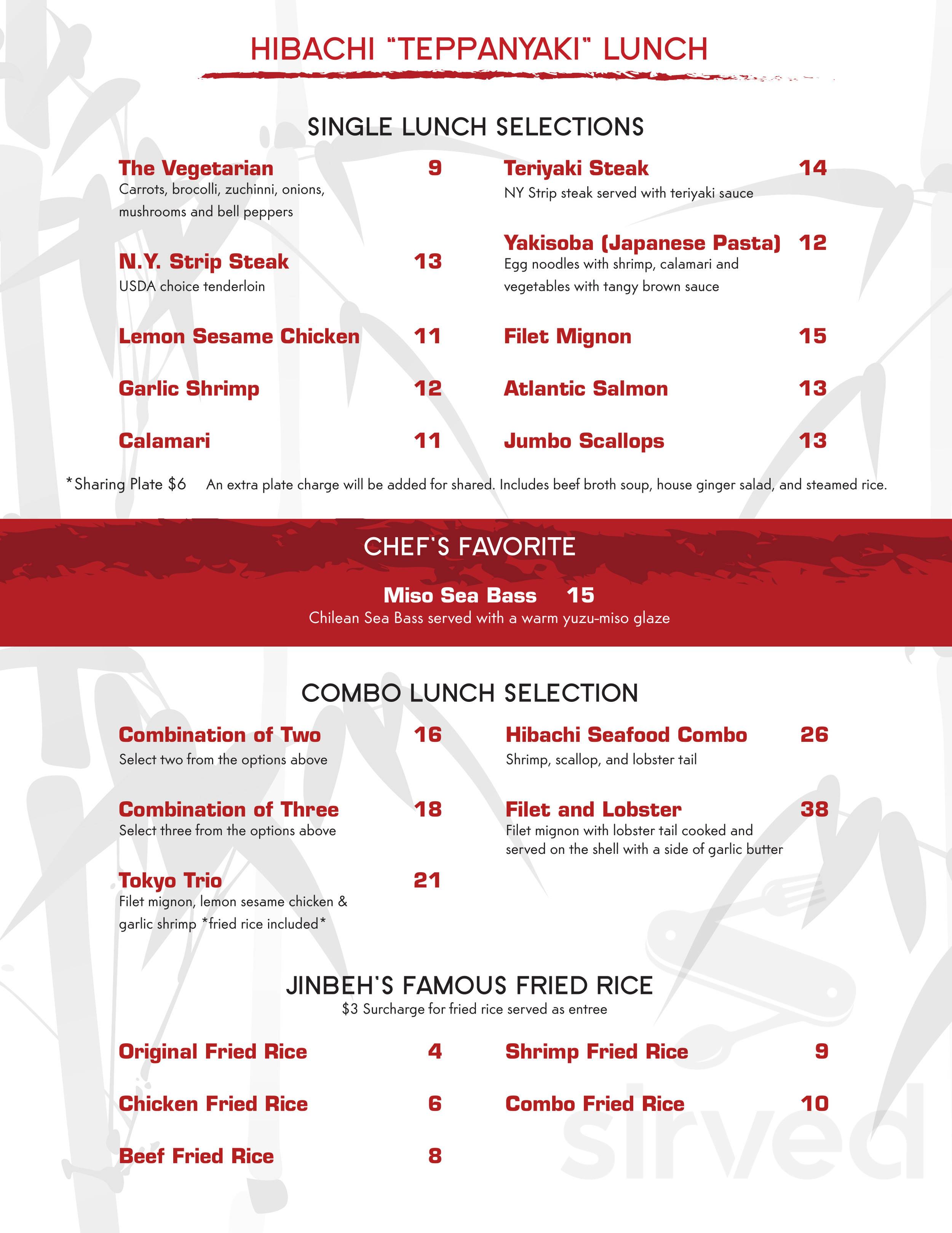 Jinbeh Japanese Restaurant Lewisville menus in Lewisville, Texas ...