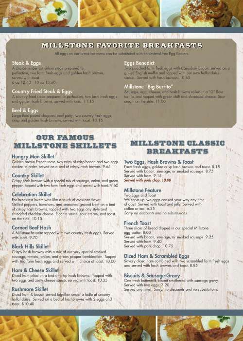 Millstone Family Restaurant menu in Rapid City, South Dakota, USA