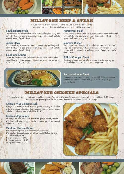 Millstone Family Restaurant menu in Rapid City, South Dakota, USA