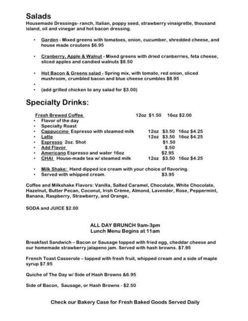 Kiln to Table menu in Waynesburg, Pennsylvania, USA