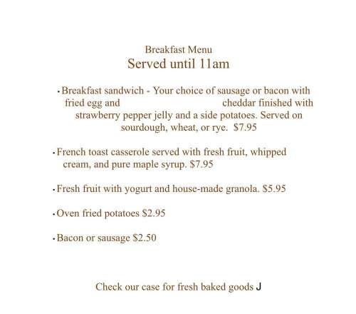 Kiln to Table menu in Waynesburg, Pennsylvania, USA