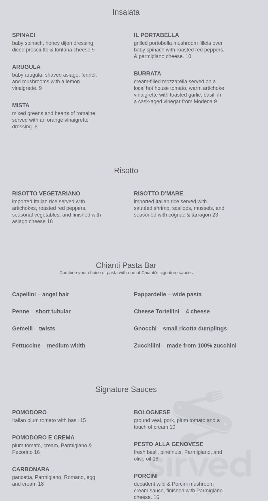 Chianti Cafe menu in Beverly, Massachusetts, USA