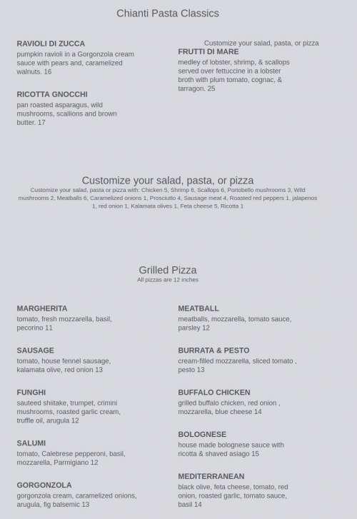 Chianti Cafe menu in Beverly, Massachusetts, USA