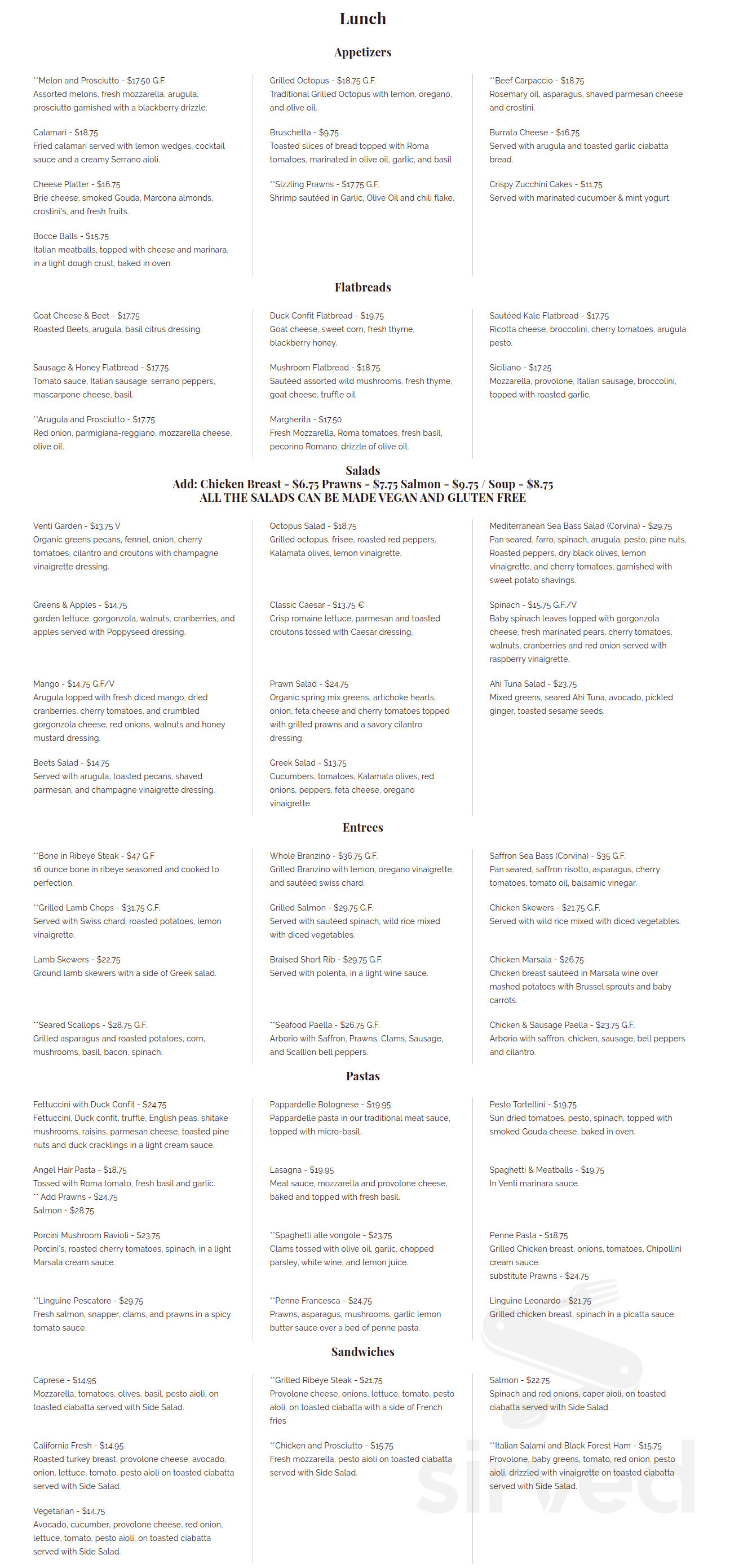 Cucina Venti Restaurant menu in Mountain View, California, USA