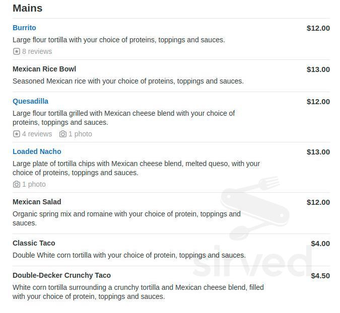 Sombrero Chiquito menu in Boston, Massachusetts, USA