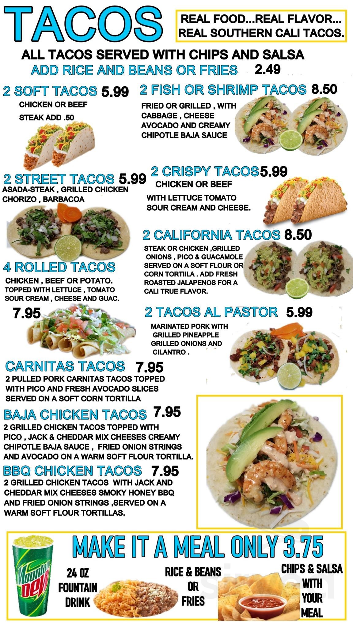 West Coast Burrito Mexican food menu in Horn Lake, Mississippi, USA