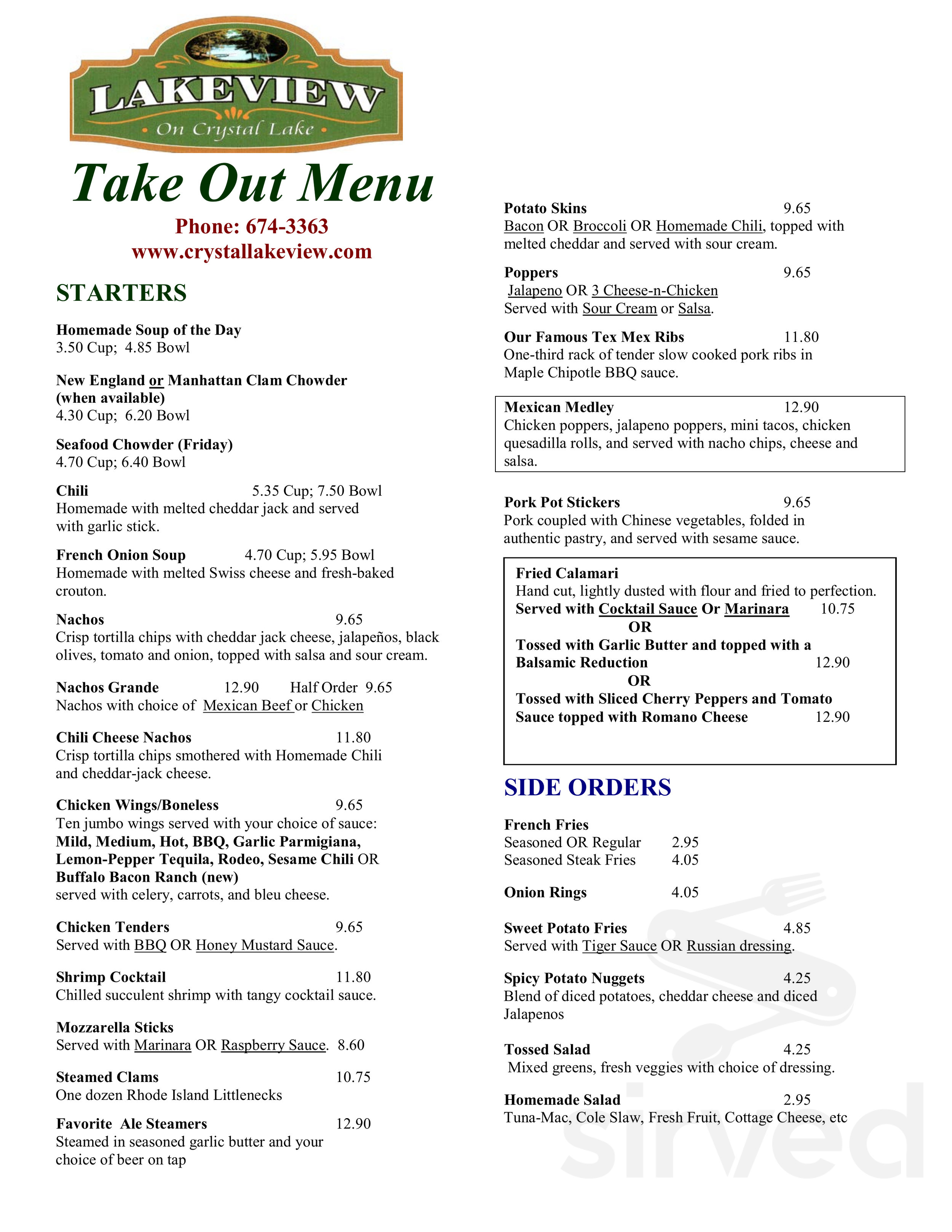 Lakeview On Crystal Lake Menu - Averill Park, New York | Sirved