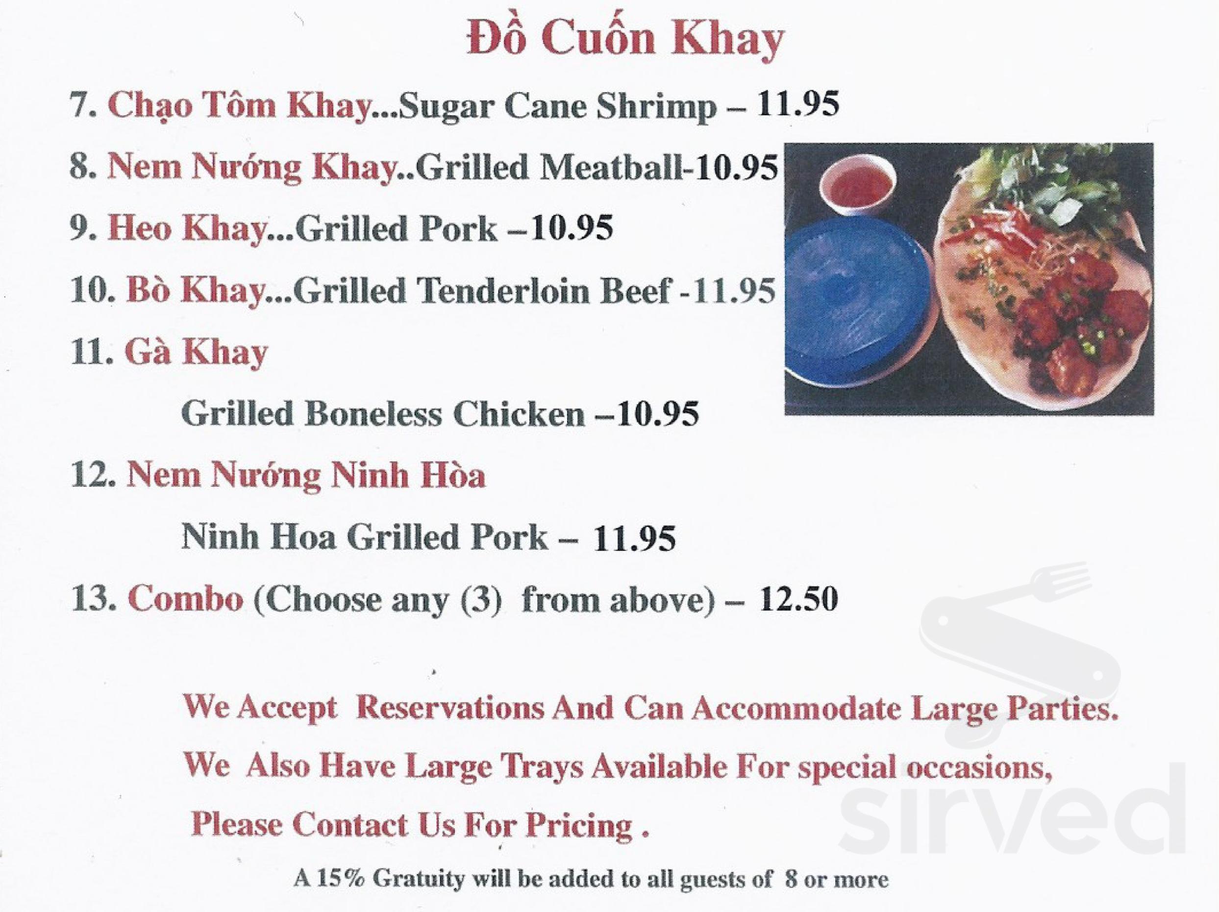 Thanh Vi Restaurant menu in Seattle, Washington, USA