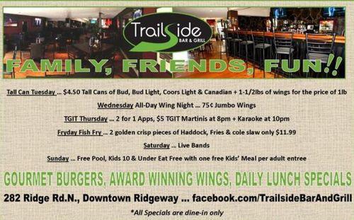 Trailside Bar And Grill menu in Ridgeway, Ontario, Canada