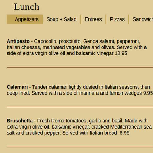 Mondo's Ristorante Italian menu in Tulsa, Oklahoma, USA