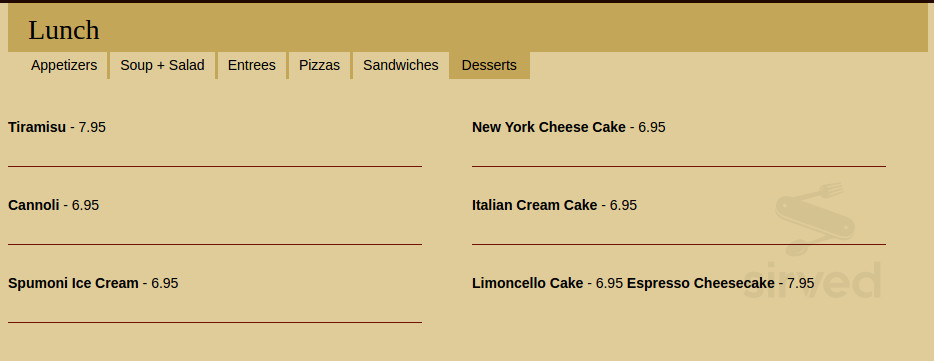 Mondo's Ristorante Italian menu in Tulsa, Oklahoma, USA